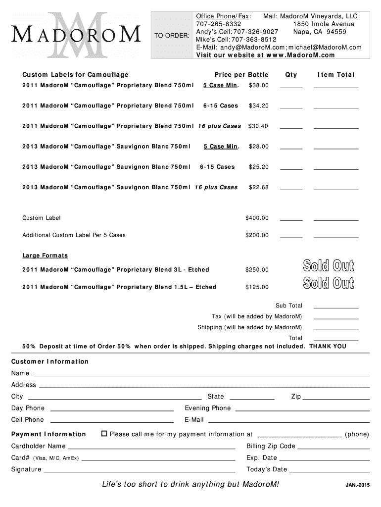 Fillable Online Order form for Custom Labels 2015doc Fax Email Print ...