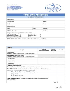 Fillable Online TRADE SPACE APPLICATION - Narrabri Show Home Fax Email ...