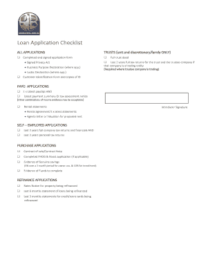 Fillable Online Loan Application Checklist - bratebustersbbcombau Fax Email Print - pdfFiller