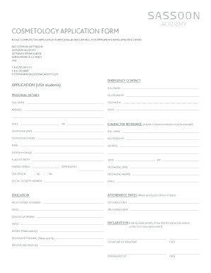 Fillable Online COSMETOLOGY APPLICATION FORM PLEASE COMPLETE THIS ...