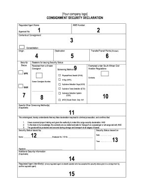 Fillable Online caa co CONSIGNMENT SECURITY bDECLARATIONb - South ...