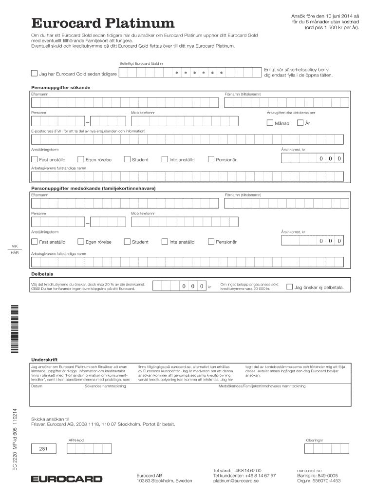 Fillable Online Eurocard Platinum Anskfreden10juni2014s Fax Email Print ...