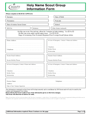 Fillable Online ourladyofkirkstall org HN Scout health information form ...