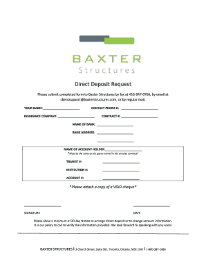 Fillable Online Direct Deposit Request - Baxter Structures Fax Email ...