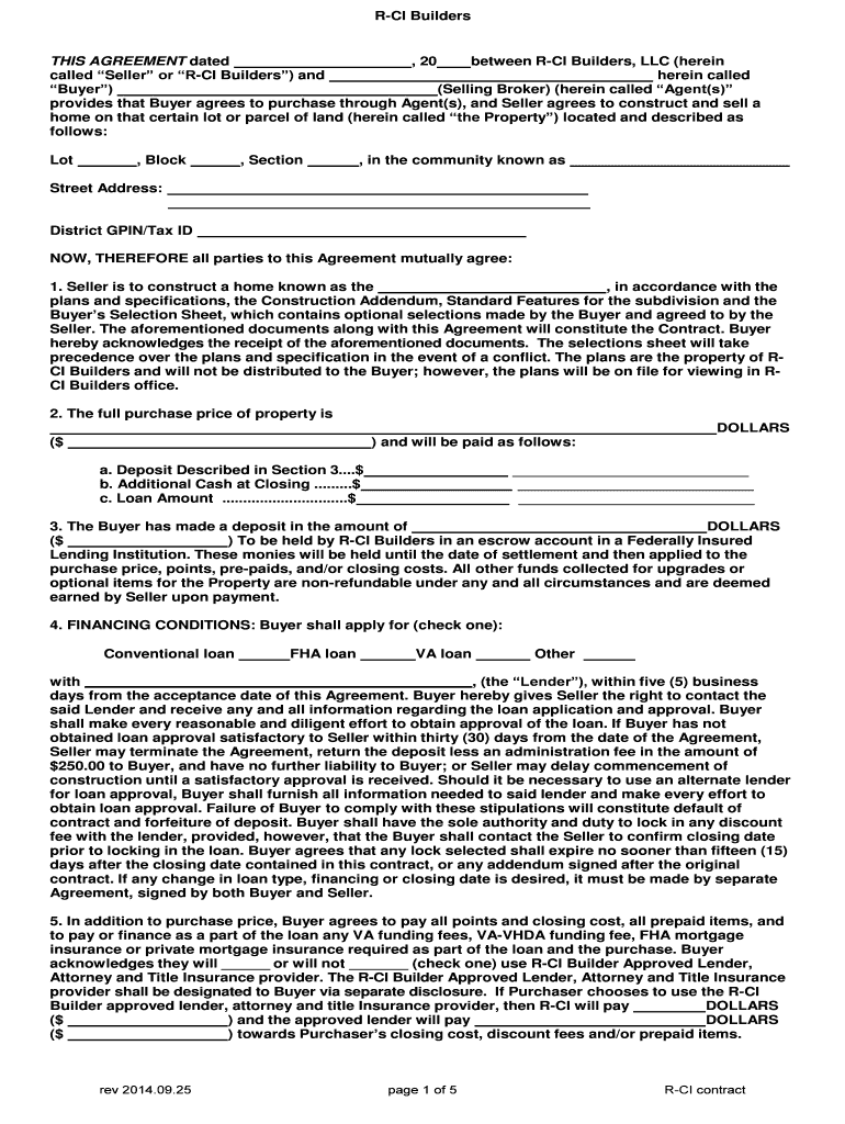 Fillable Online THIS AGREEMENT dated 20 between R-CI Builders LLC Fax ...