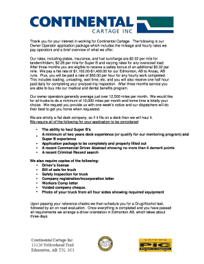 Fillable Online Owner / Operator Driver Package - Continental Cartage ...