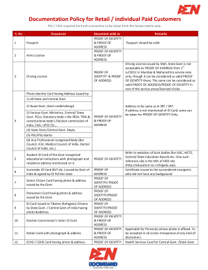 Fillable Online Documentation Policy for Retail / individual Paid ...
