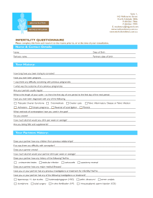 Fillable Online au INFERTILITY QUESTIONNAIRE Please complete this form ...