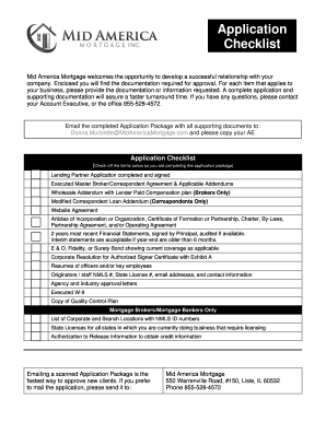 Fillable Online BApplicationb Checklist - Mid America bMortgageb Inc ...
