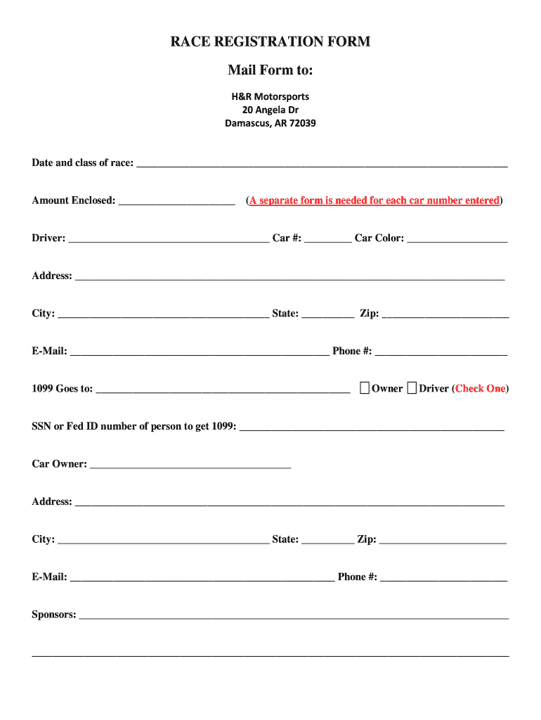 Fillable Online RACE REGISTRATION FORM Mail Form to Fax Email Print ...