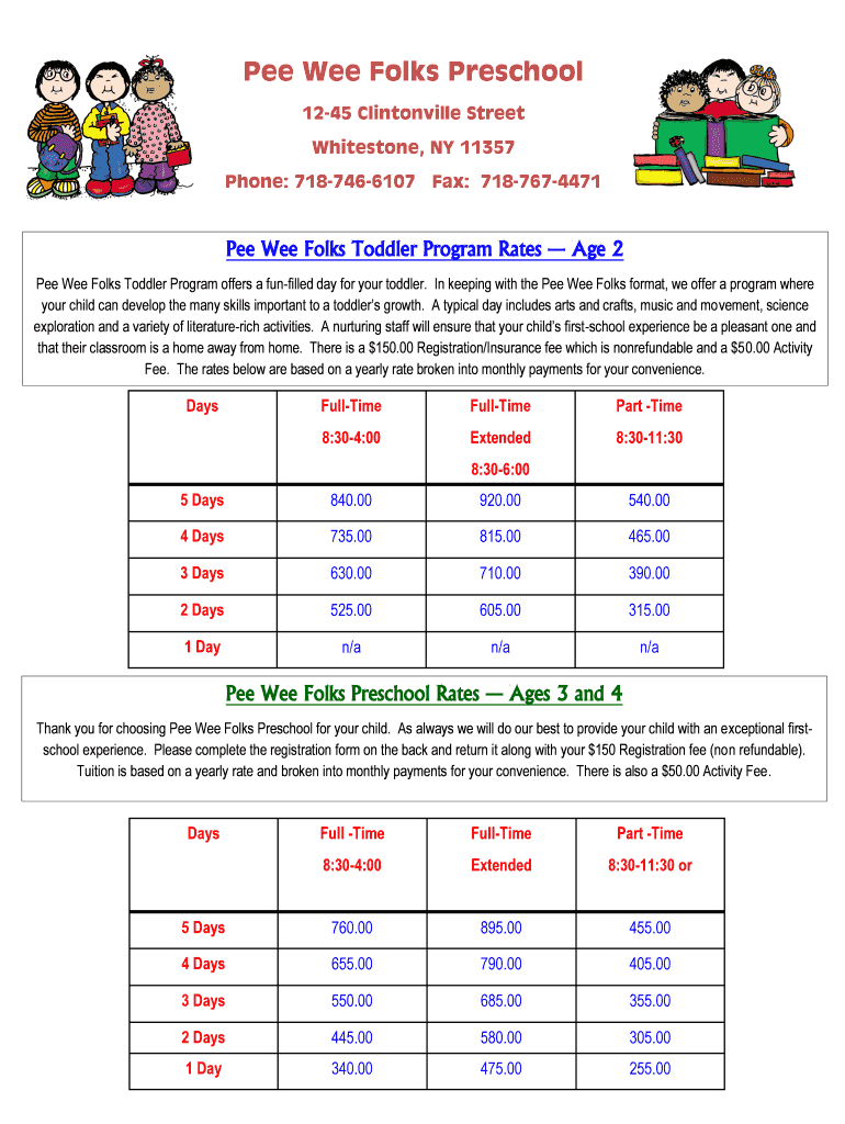 Fillable Online Pee Wee Folks Preschool Fax Email Print - pdfFiller