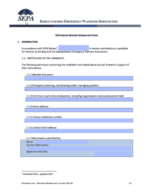 Fillable Online sepa Nominaton Form - SEPA Board Member draft v1notes ...