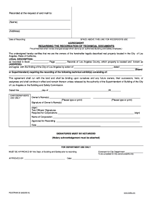 Fillable Online ladbs Agreement bRegardingb the Recordation of ...