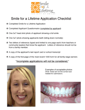 Fillable Online Smile for a Lifetime Application Checklist Fax Email ...