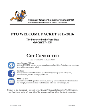 Fillable Online fitzwaterpto PTO WELCOME PACKET 2015-2016 ...