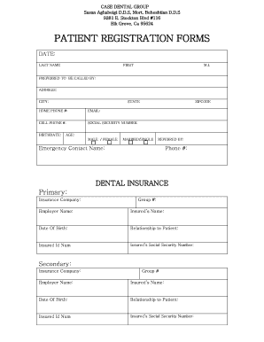 Fillable Online PATIENT REGISTRATION FORMS - Case Dental Group Fax ...