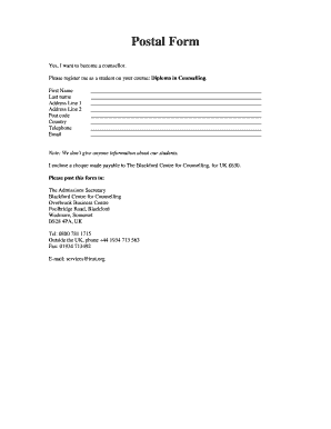 Fillable Online inst Postal Form Yes, I want to become a counsellor ...