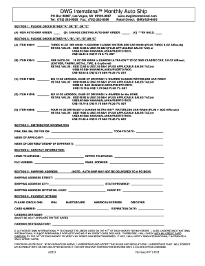 Fillable Online MONTHLY AUTO-SHIP - DRI WASH Fax Email Print - pdfFiller