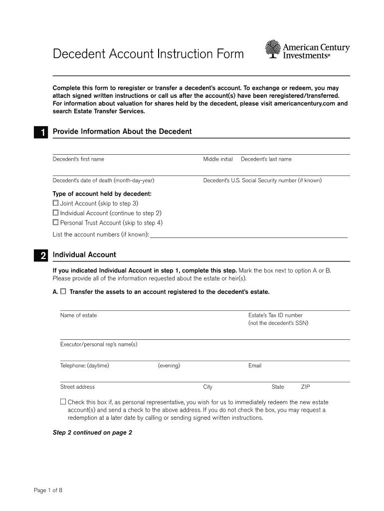 Fillable Online Decedent Account Instruction Form - Century America ...