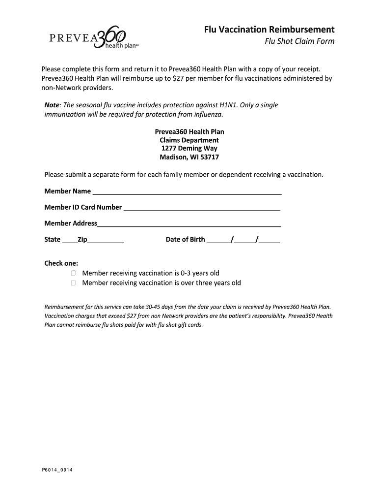 Fillable Online P60140914 Flu Shot Reimbursement Formdocx Fax Email ...