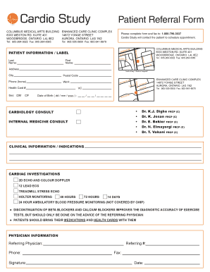 Fillable Online cardiostudy Patient Referral Form Columbus Medical Arts ...