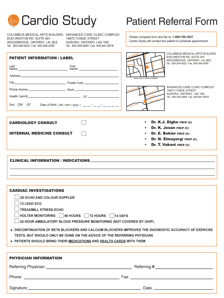 Fillable Online cardiostudy Patient Referral Form Columbus Medical Arts ...