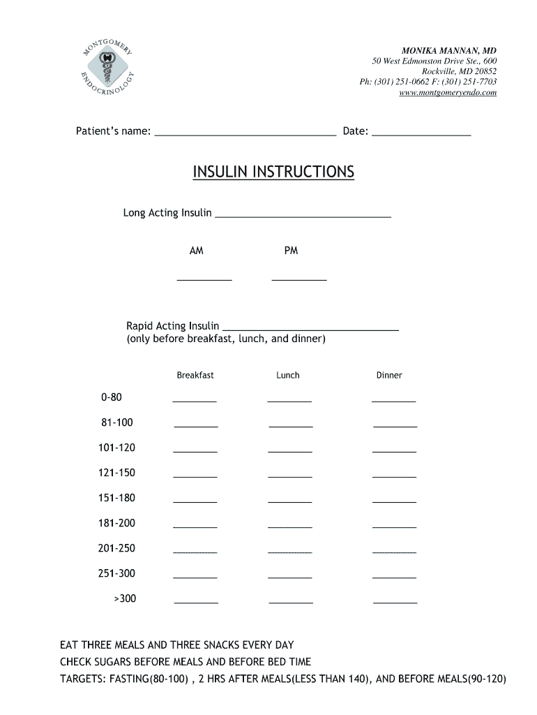 Fillable Online INSULIN INSTRUCTIONS - bmontgomeryendobbcomb Fax Email ...