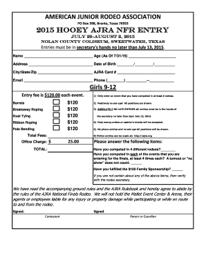 Fillable Online ajra AMERICAN JUNIOR RODEO ASSOCIATION 2015 HOOEY AJRA ...
