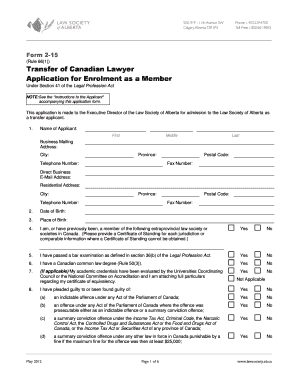 Fillable Online Form 215 (Rule 66(1)) Transfer of Canadian Lawyer ...