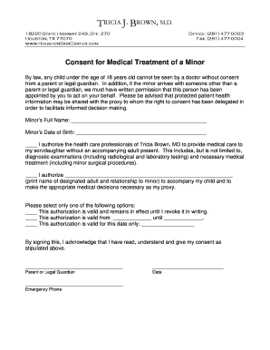 Fillable Online Consent for Medical Treatment of a Minor - Tricia Brown M Fax Email Print ...