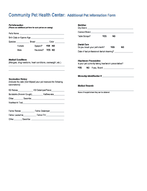 Fillable Online Community Pet Health Center Additional Pet Information ...