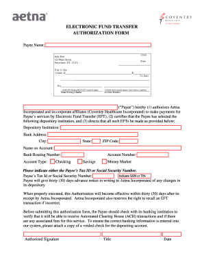 Fillable Online Electronic fund transfer authorization form - Coventry ...