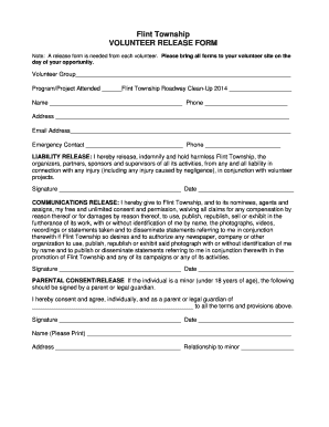 Fillable Online Flint Township VOLUNTEER RELEASE FORM Fax Email Print ...