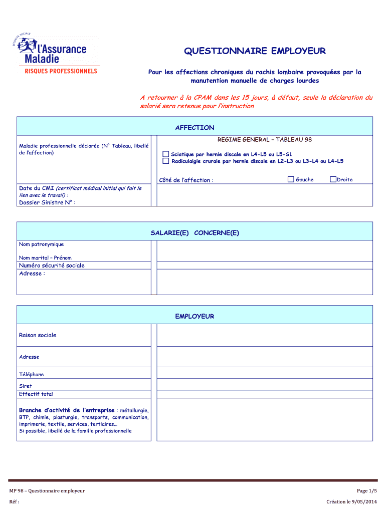 Remplissable En Ligne infocpam QUESTIONNAIRE EMPLOYEUR - binfocpambbfrb ...