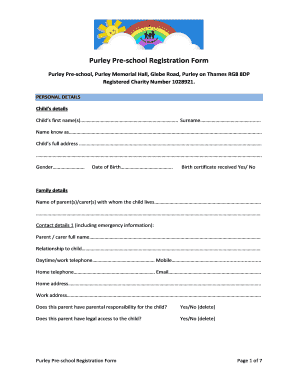 Fillable Online purleypreschool co Purley Pre-school Registration Form - purleypreschool co Fax ...