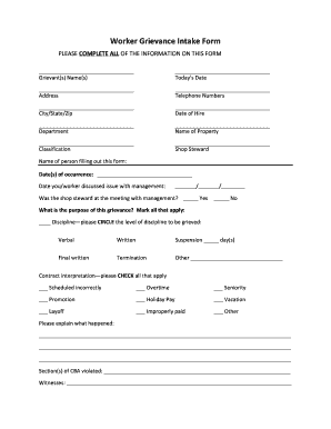 Fillable Online unitehere5 Worker Grievance Intake Form - Unite Here ...