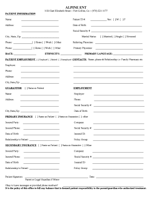 Fillable Online Patient Information Form Initial Patient Information 93 kB Fax Email Print ...