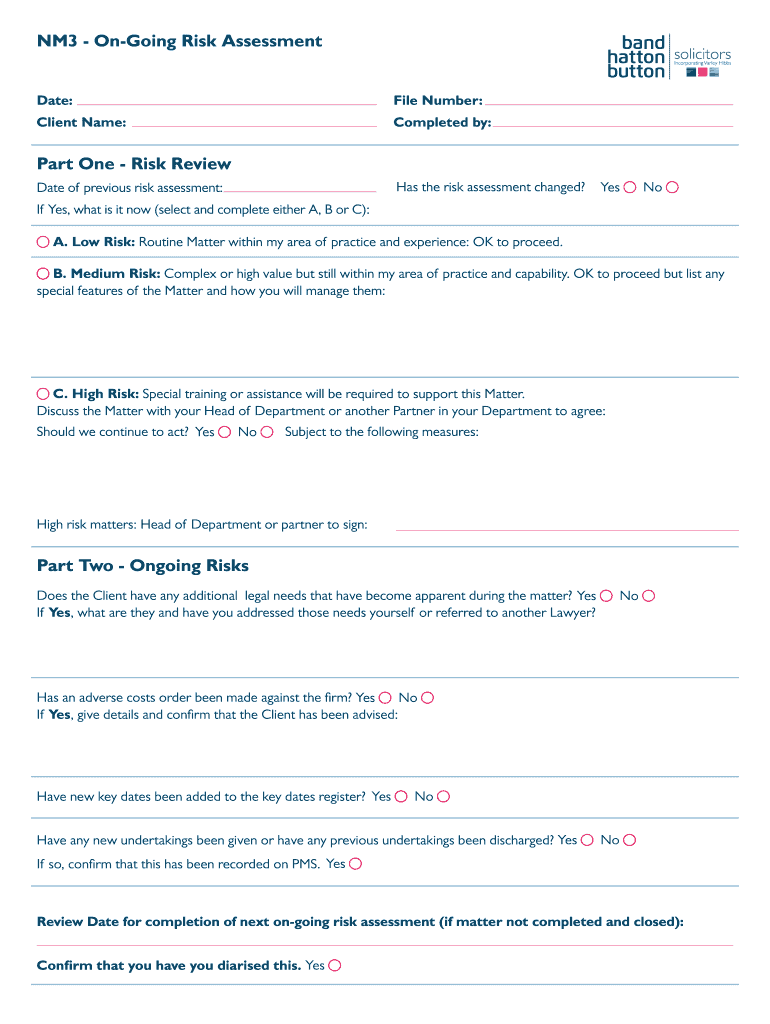 Fillable Online NM3 - On-Going Risk Assessment Part One - Risk Review ...