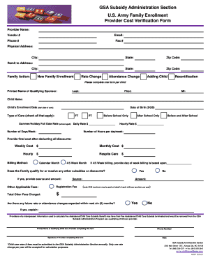 Fillable Online gsa GSA Subsidy Administration Section US Army Family ...
