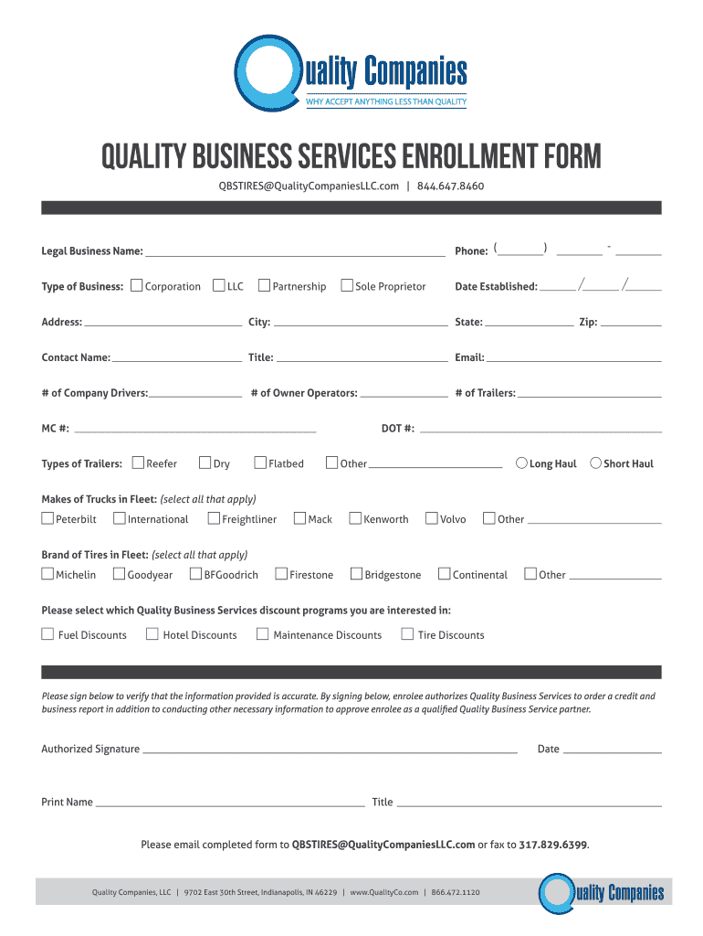 Fillable Online Quality Business Services enrollment form QBSTIRES ...