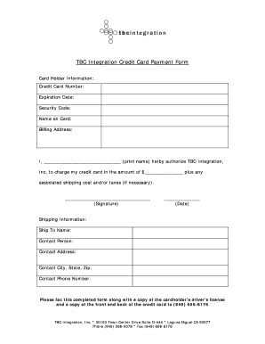 Fillable Online TBC Integration Credit Card Payment Form Fax Email ...