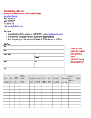 Fillable Online Online Blinds Order or Quote Form Aluminium C Fax Email ...