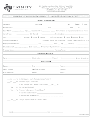 Fillable Online Neck Back pain Forms - Trinity Orthopedics Fax Email ...