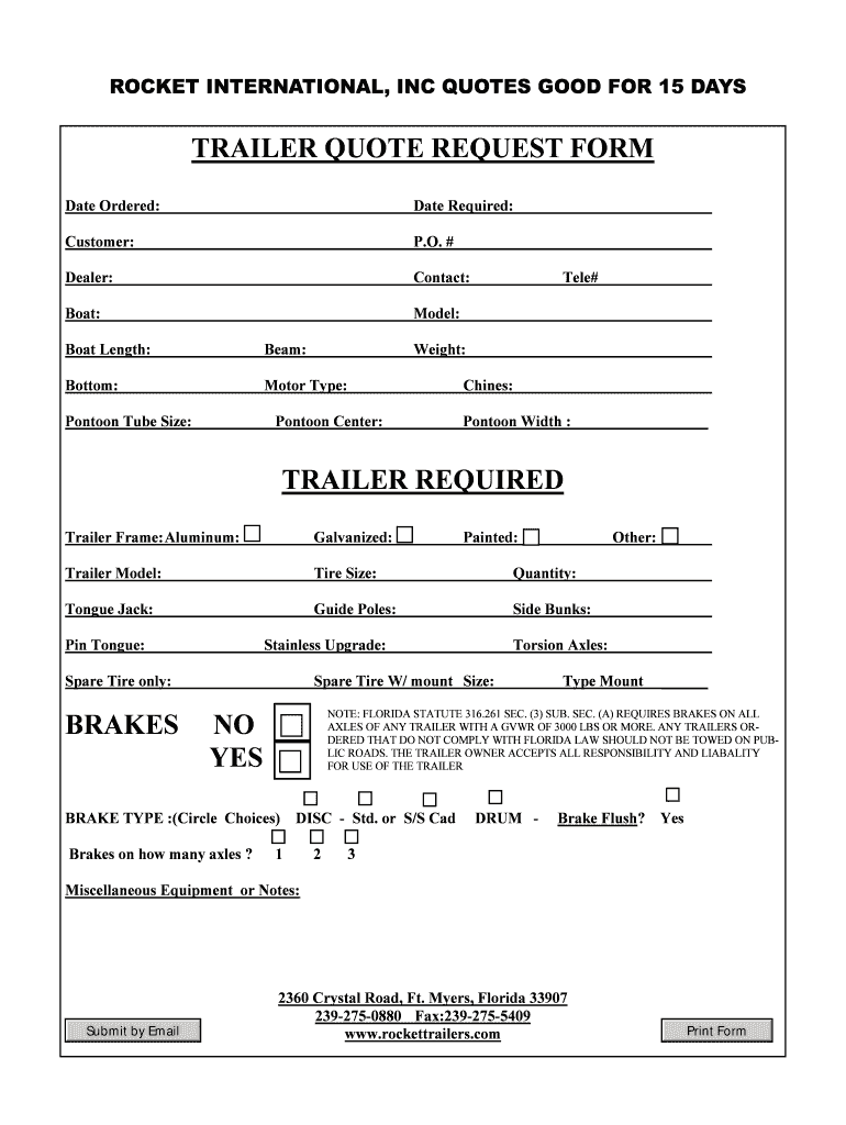 Fillable Online TRAILER QUOTE REQUEST FORM - Rocket International Inc ...