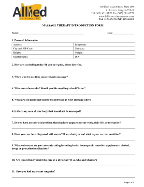 Fillable Online MASSAGE THERAPY INTRODUCTION FORM Fax Email Print ...