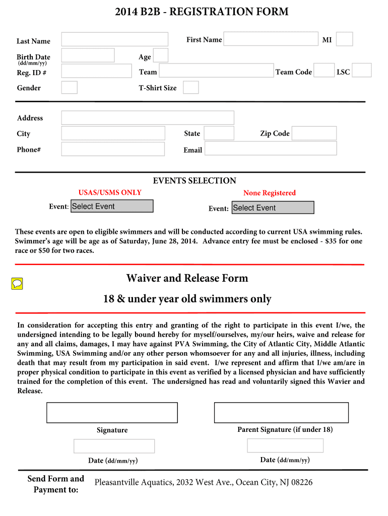 Fillable Online acacswim Waiver and Release Form 18 under year old ...