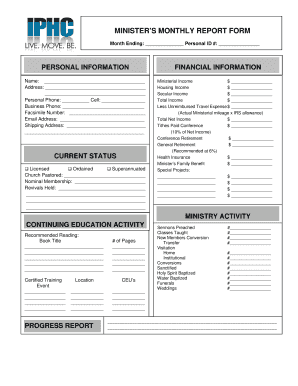 Fillable Online iphcmississippi MINISTERS MONTHLY REPORT FORM - IPHC ...