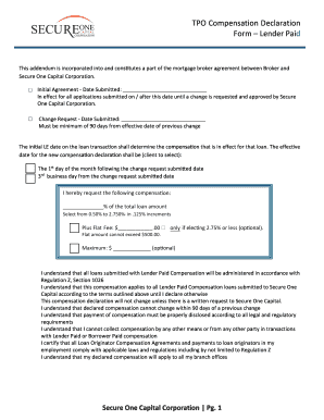 Fillable Online TPO Compensation Declarn atio Form Lender Paid Fax ...