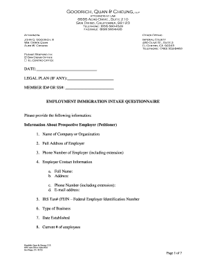 Fillable Online Employment immigration intake form - Goodrich, Quan ...