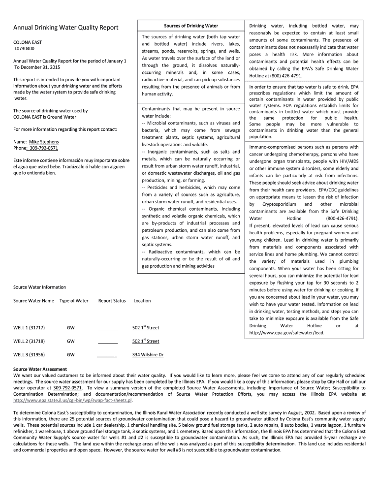 Fillable Online Annual Drinking Water Quality Report Drinking water Fax ...